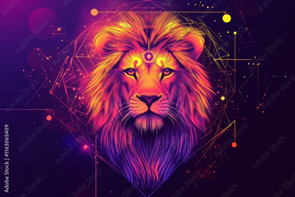 Vibrant leo zodiac sign design featuring geometric patterns for ...
