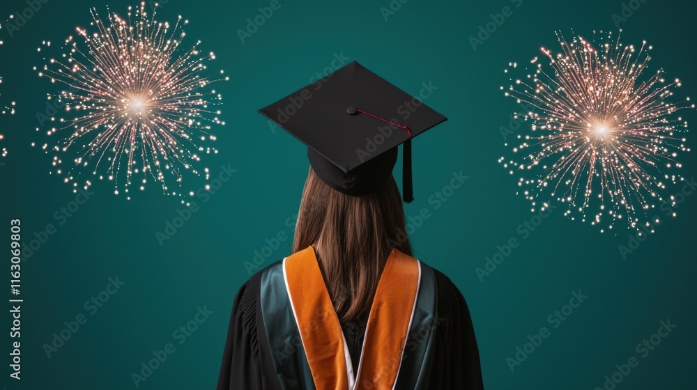 Graduation cap and hat moment, A graduate in a cap and gown celebrates ...