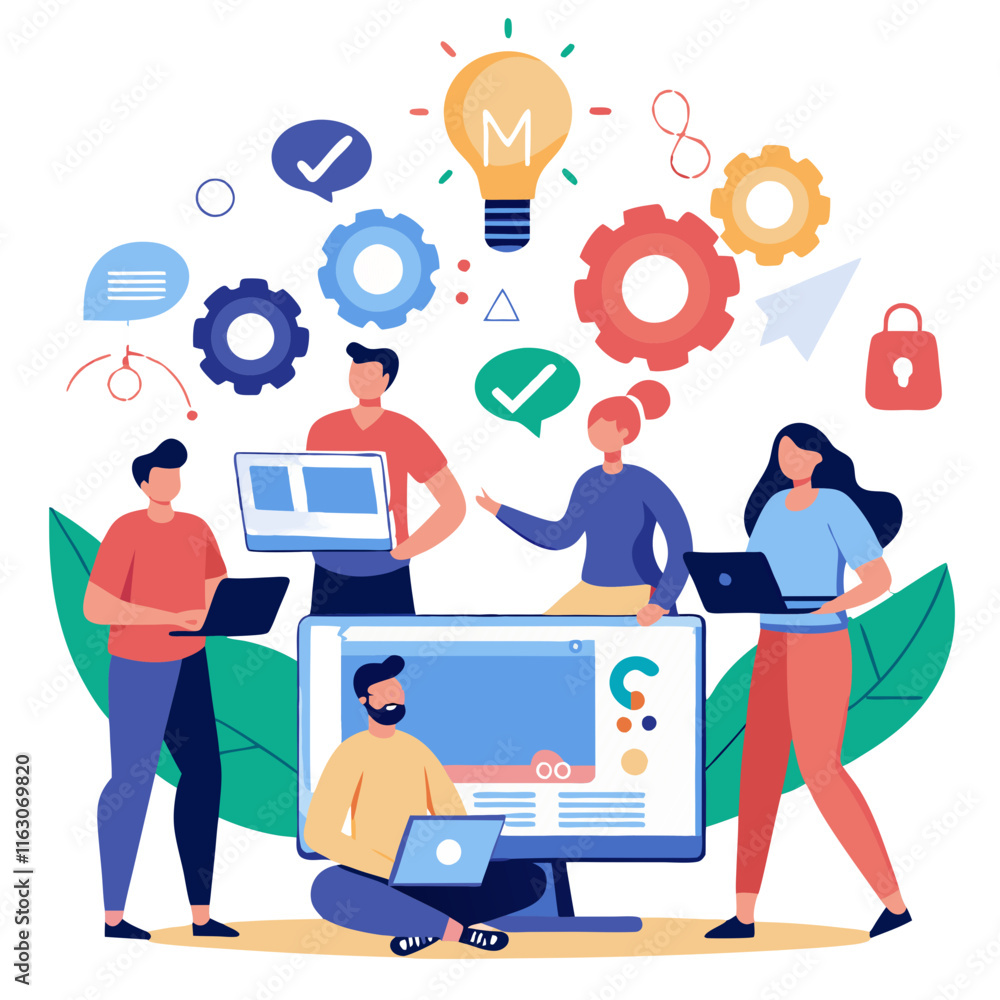 Team collaborates using digital tools for innovative brainstorming ...