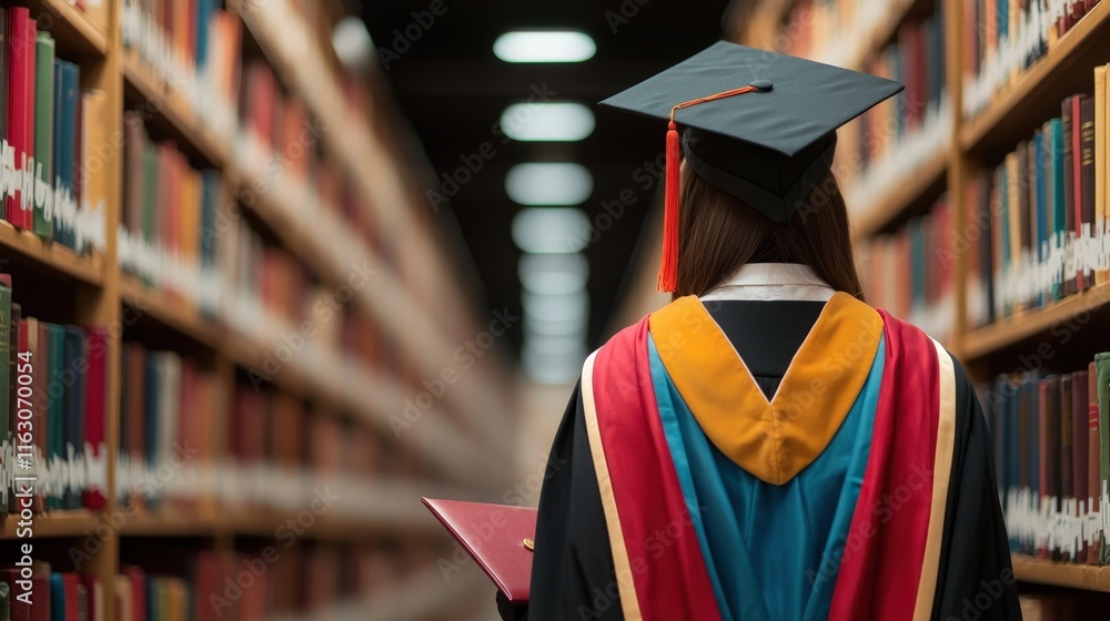Graduation cap and hat moment, A graduate in academic regalia stands in ...