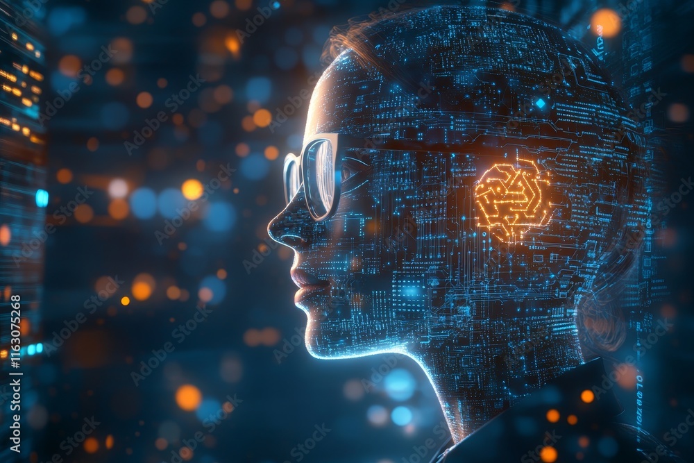Profile picture of an ai engineer with circuit board background and ...