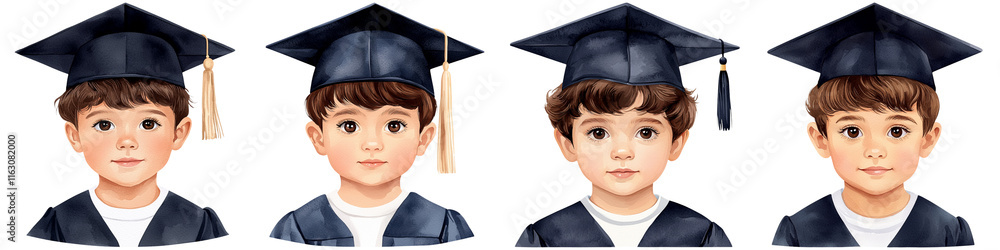 Graduation cap and hat moment, Four boys wearing graduation caps and ...