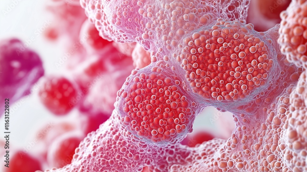 Illustration shows intricate human fat tissue structure. Adipocytes ...