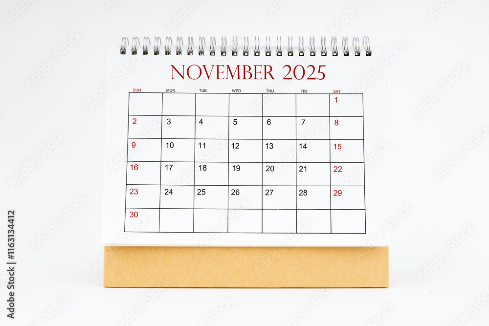 November 2025 desktop calendar isolated on white background, Planing ...
