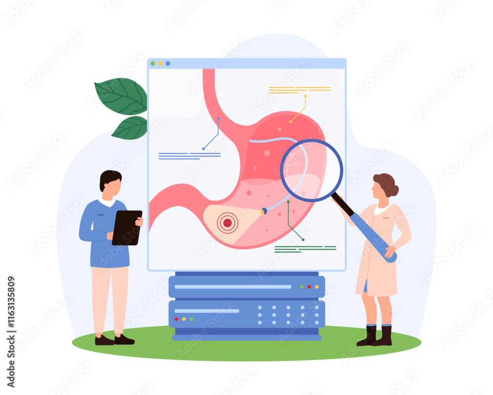Medical professionals examining details of digestive system with a ...