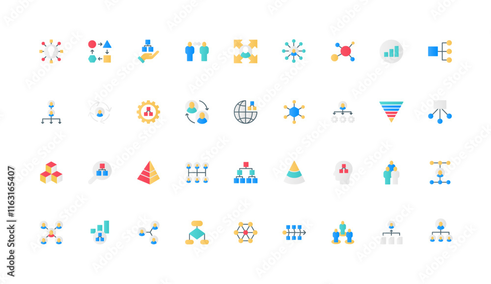 Organizational structure of corporate company, org chart and hierarchy of employees group color ...
