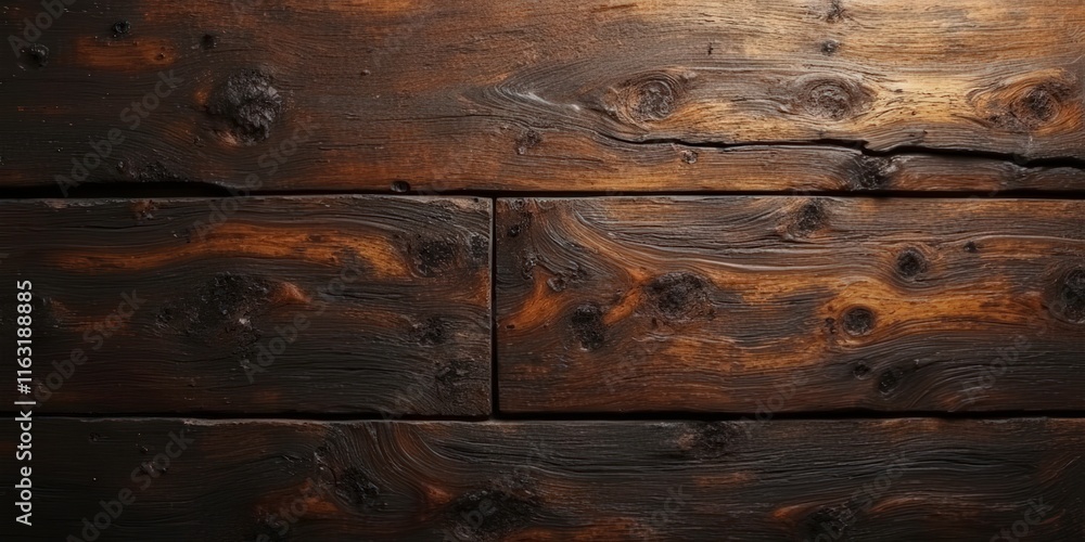 Dark Rustic Wood Texture: Rich, dark brown wood planks with a rustic, aged texture, showing ...
