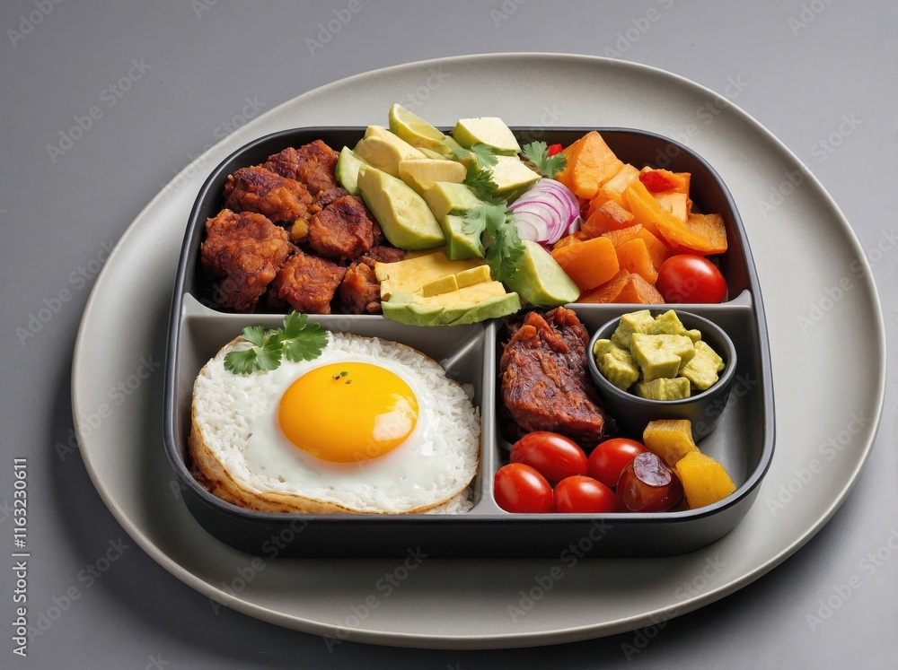 Bandeja Paisa deconstructed into its main components and placed in ...