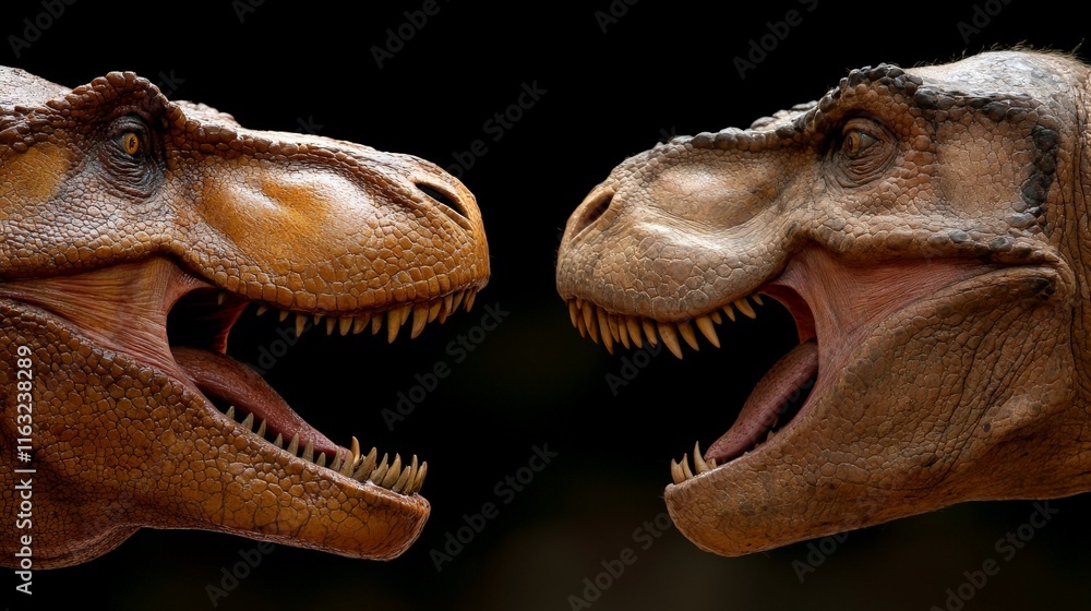 Stock-Foto „T-Rex Showdown: Two colossal Tyrannosaurus Rex skulls ...