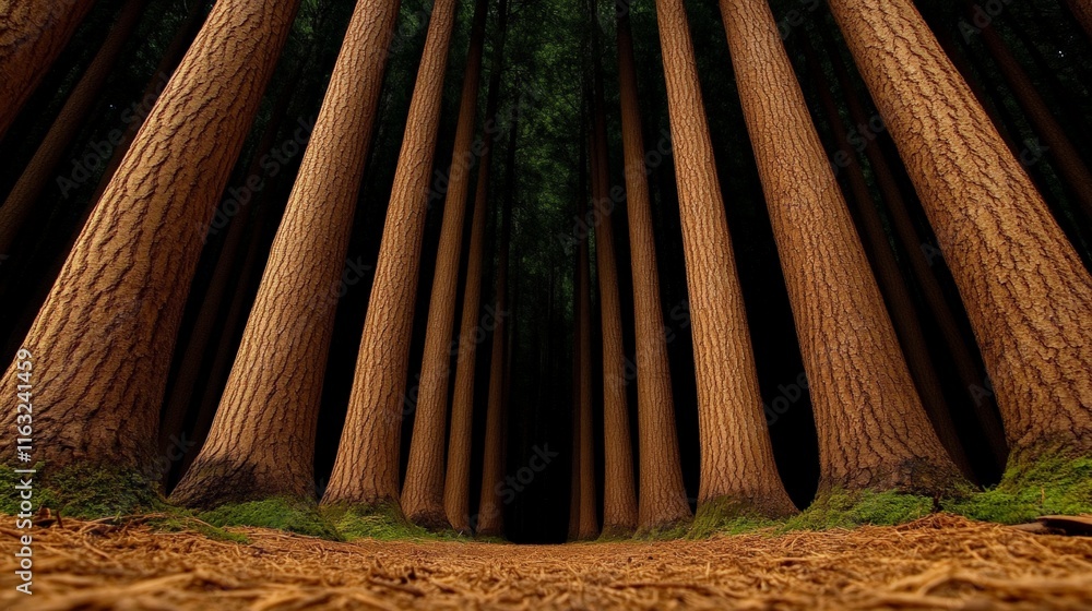 Majestic Redwood Avenue: A breathtaking perspective of towering redwood ...
