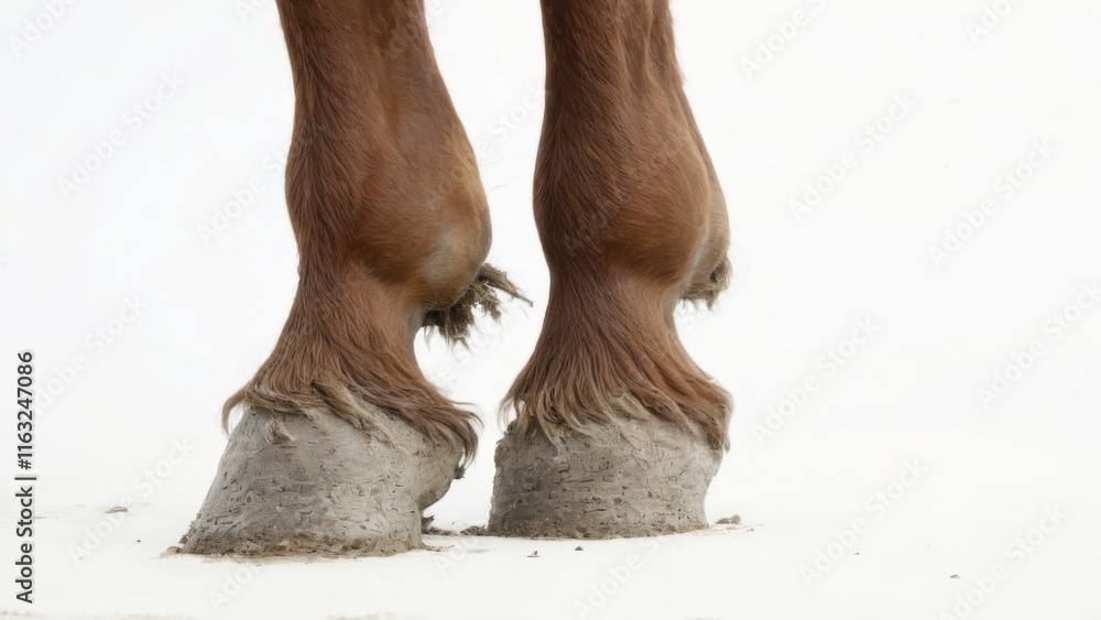 "Horse legs with dirty hooves showing signs of exposure, well ...