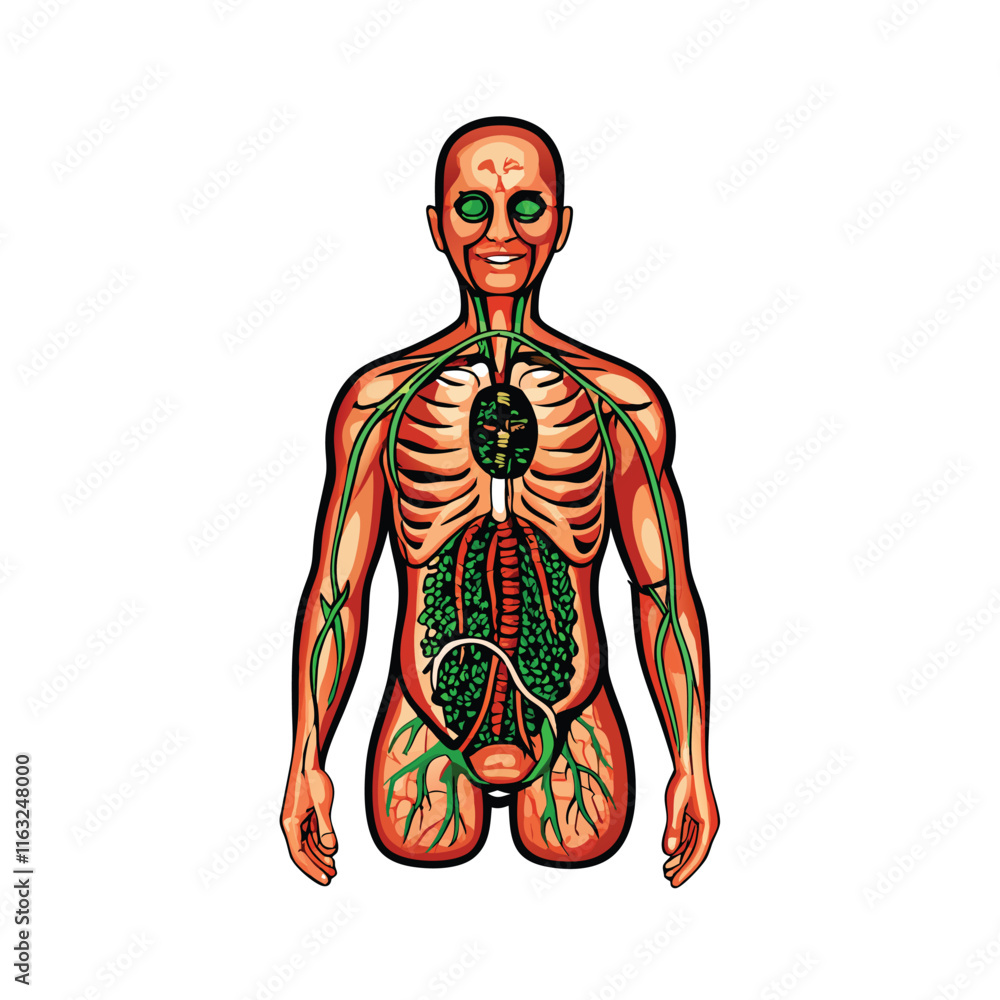Create a detailed vector illustration of the human lymphatic system ...