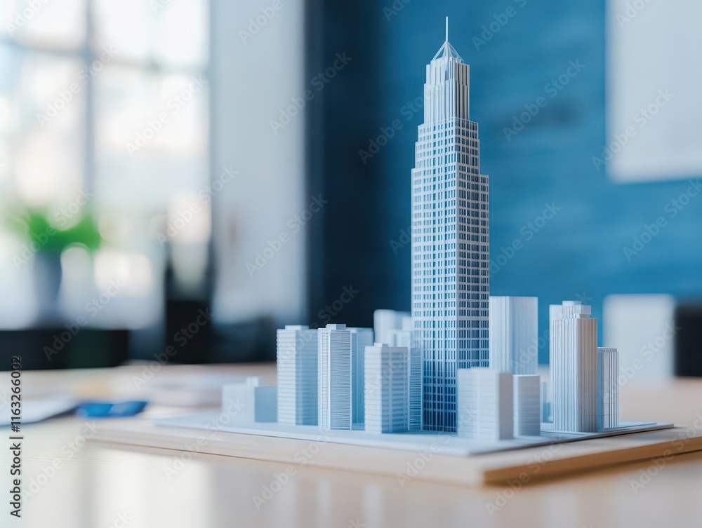 Architect unveiling scale model of skyscraper, press event backdrop, 3D ...