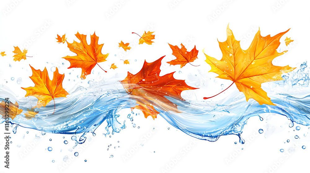 Autumn maple leaves blowing in the air. Movement and natural flow with ...