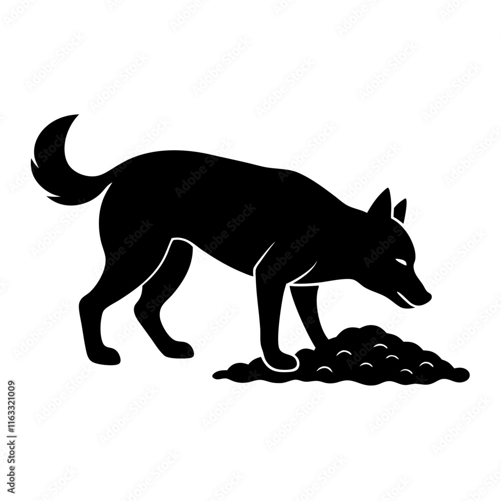 silhouette vector illustration of A dog digging in the sand on white ...