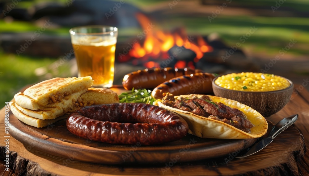 Traditional South African Braai with Grilled Meat and Sides by a Cozy ...