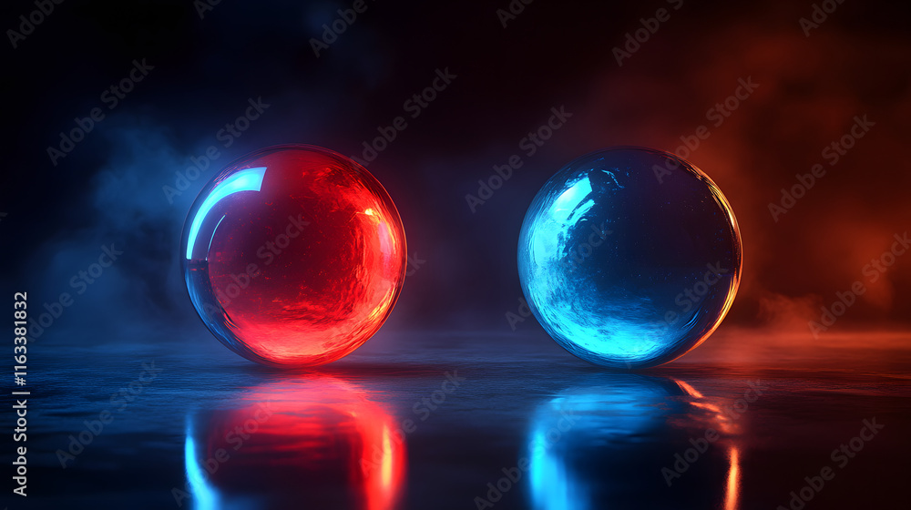 Two glowing orbs, one red and one blue, are shown in the image 4k ...