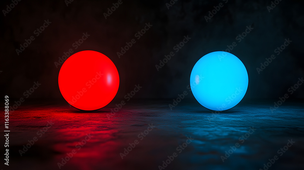 Two glowing orbs, one red and one blue, are shown in the image 4k ...