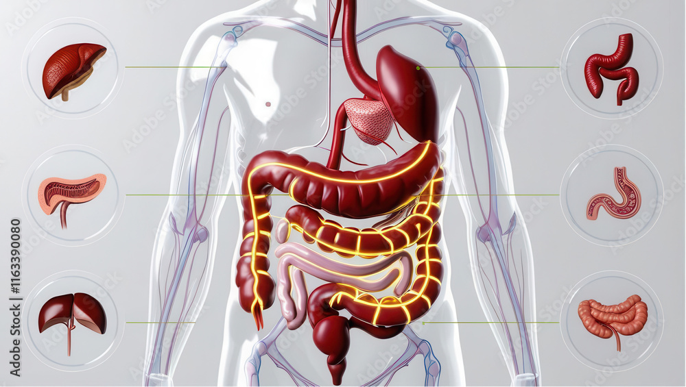Exploring human digestive system anatomy health education infographic ...