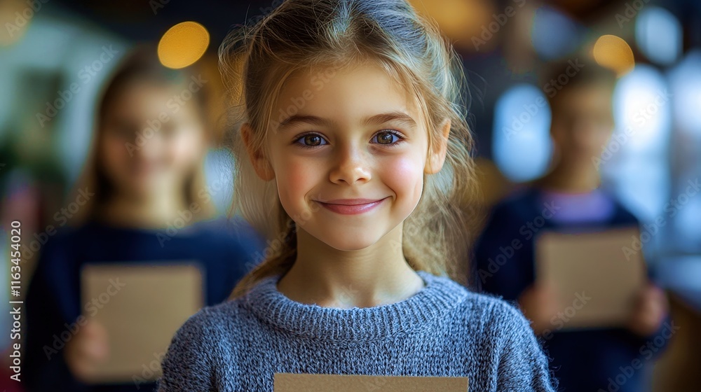 Child joyfully receives a certificate for outstanding effort during ...