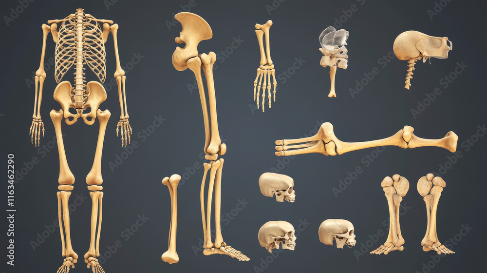 Medical infographic of human skeletal system. Anatomy chart with leg ...