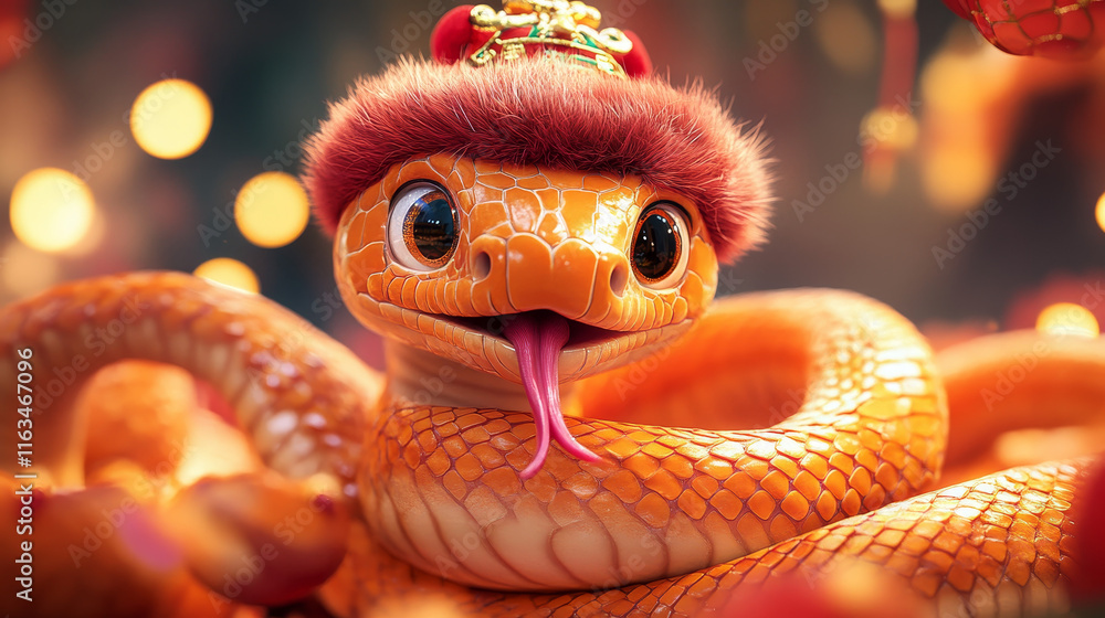 Cartoon playful snake character symbolizing 2025 Chinese lunar year ...