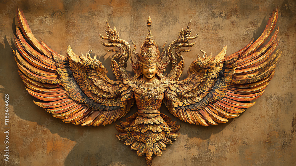 King of Garuda Krut lord with wings isolated color line icon. Vector ...