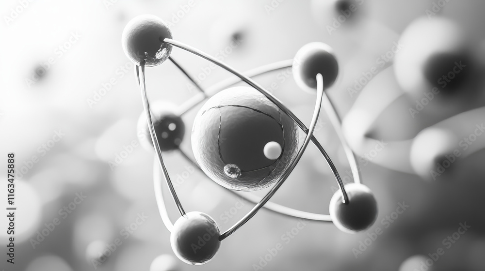 Black and white vector atomic structures of orbiting electrons around a nucleus for science ...