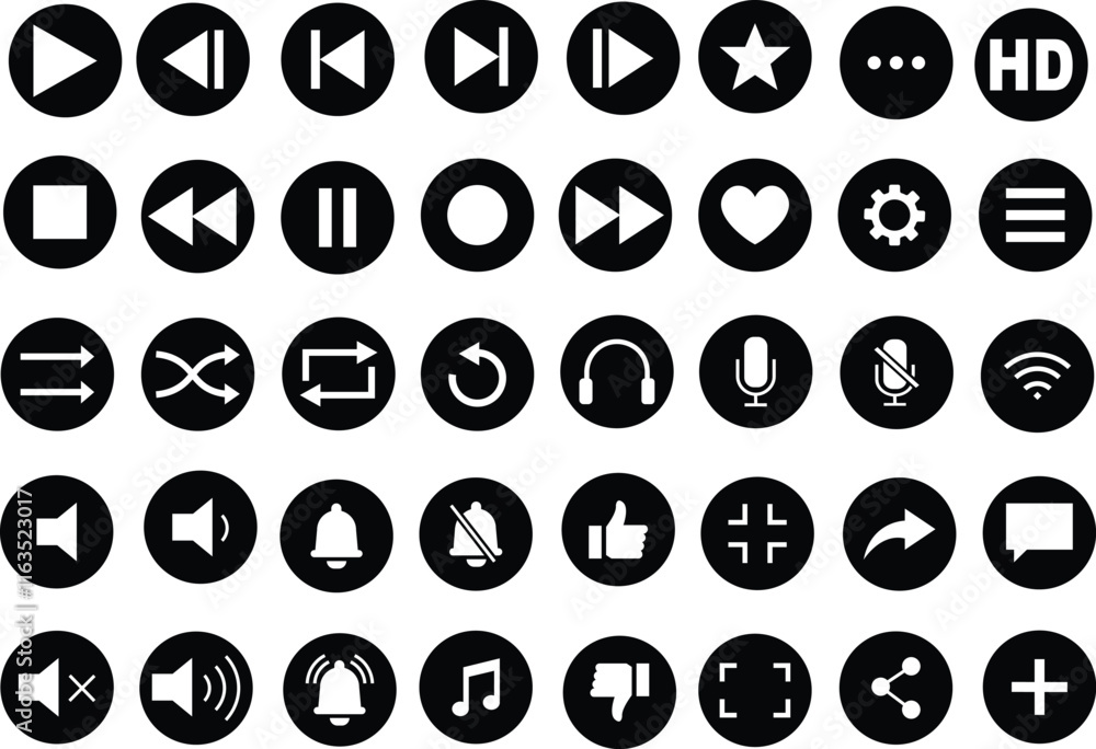 Media player icon set. Multimedia music audio control Media player ...
