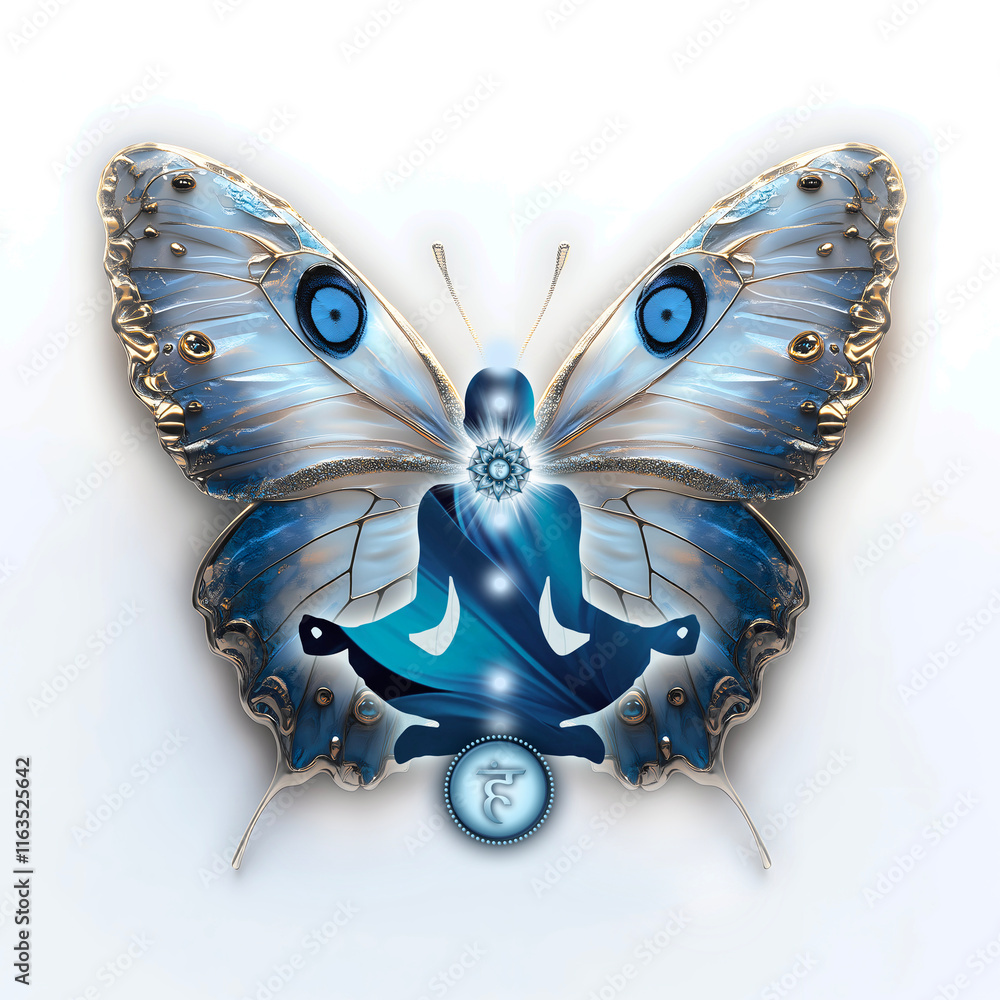 Throat Chakra (Vishuddha) Meditation. Human silhouette in yoga lotus ...