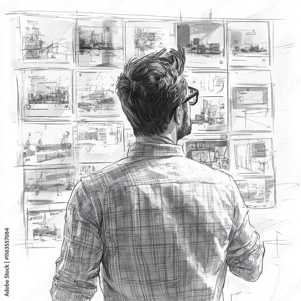 Storyboard sketches for creative digital marketing strategy planning ...