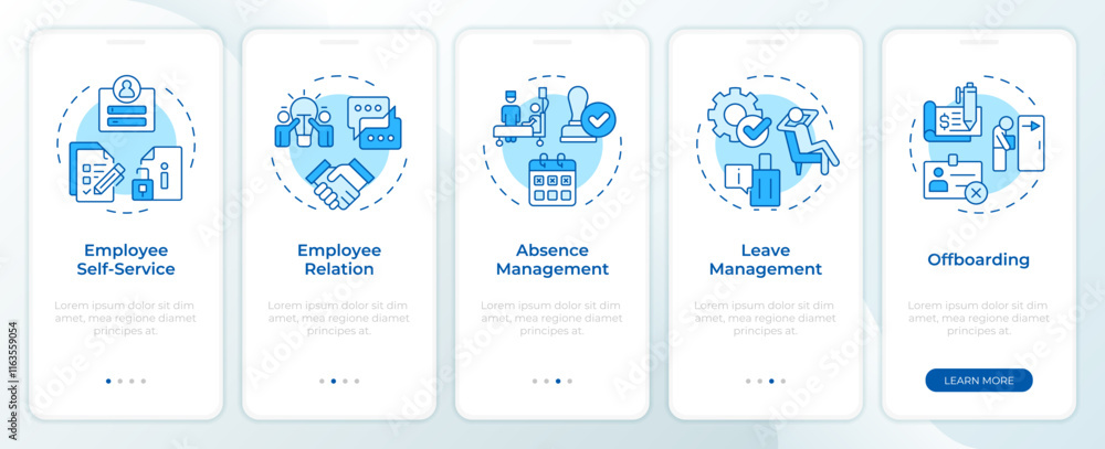 Stock-Vektorgrafik „Operational HR blue onboarding mobile app screen ...