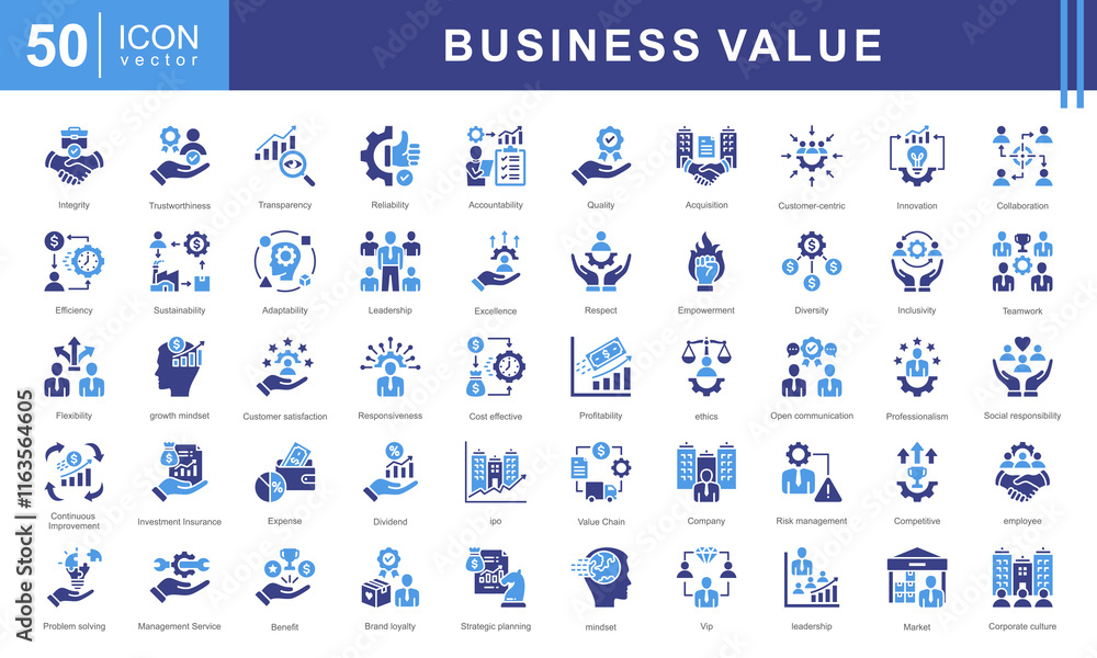 Business Value theme icon set visually represents the core principles ...