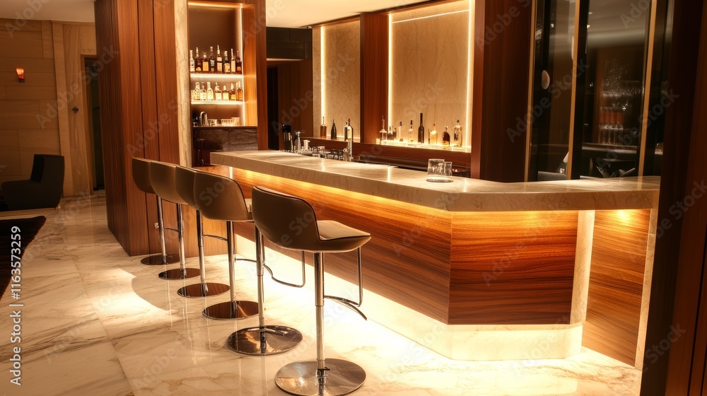 Luxury kitchen cabinet design with side bar table and wooden wall ...