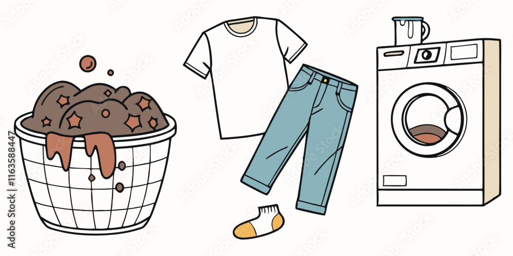 Ai generated illustrations of dirty and clean clothes in a laundry room ...