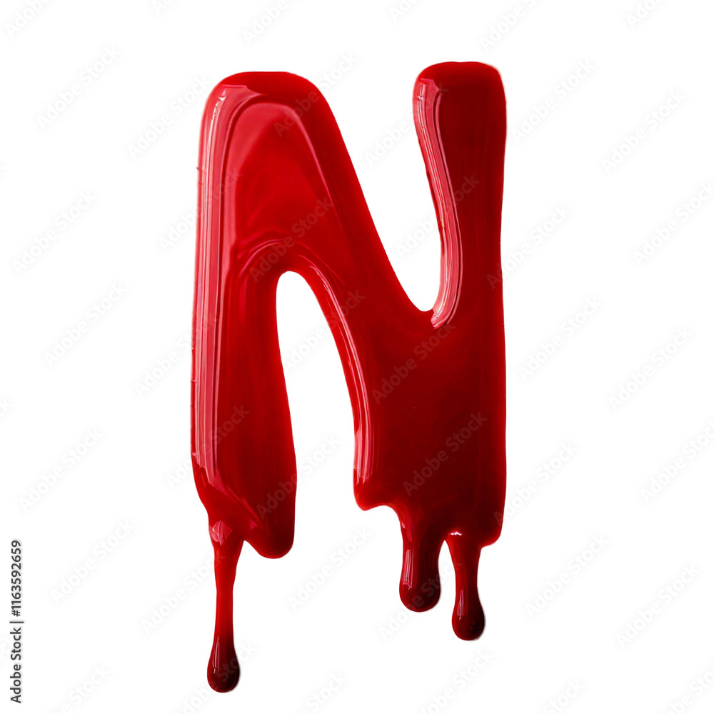 Letter N made of blood. A glossy red letter with a smooth, reflective ...