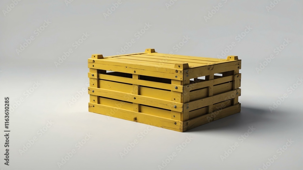 aesthetic yellow themed closed wooden crate isolated on plain white ...