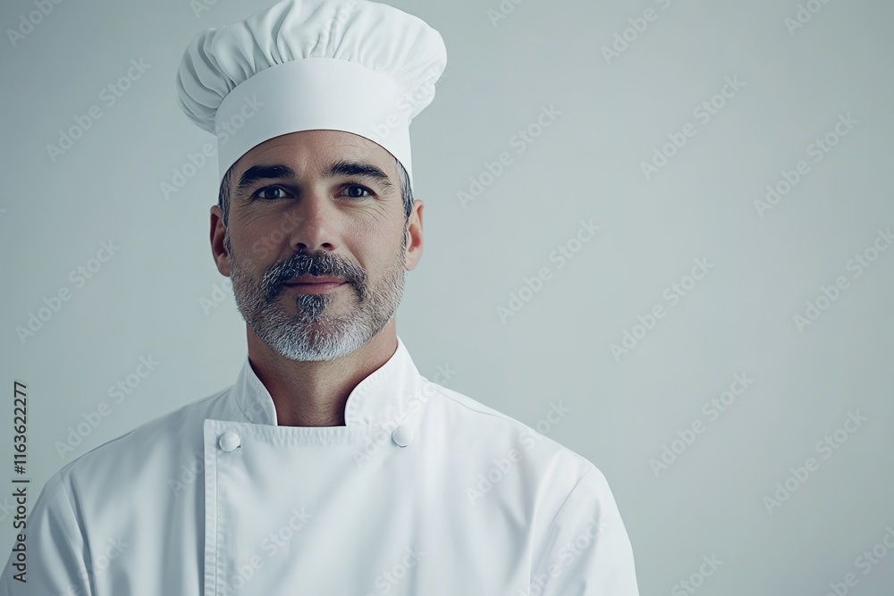 cinematic golden ratio portrait of chef in pristine white chef jacket ...