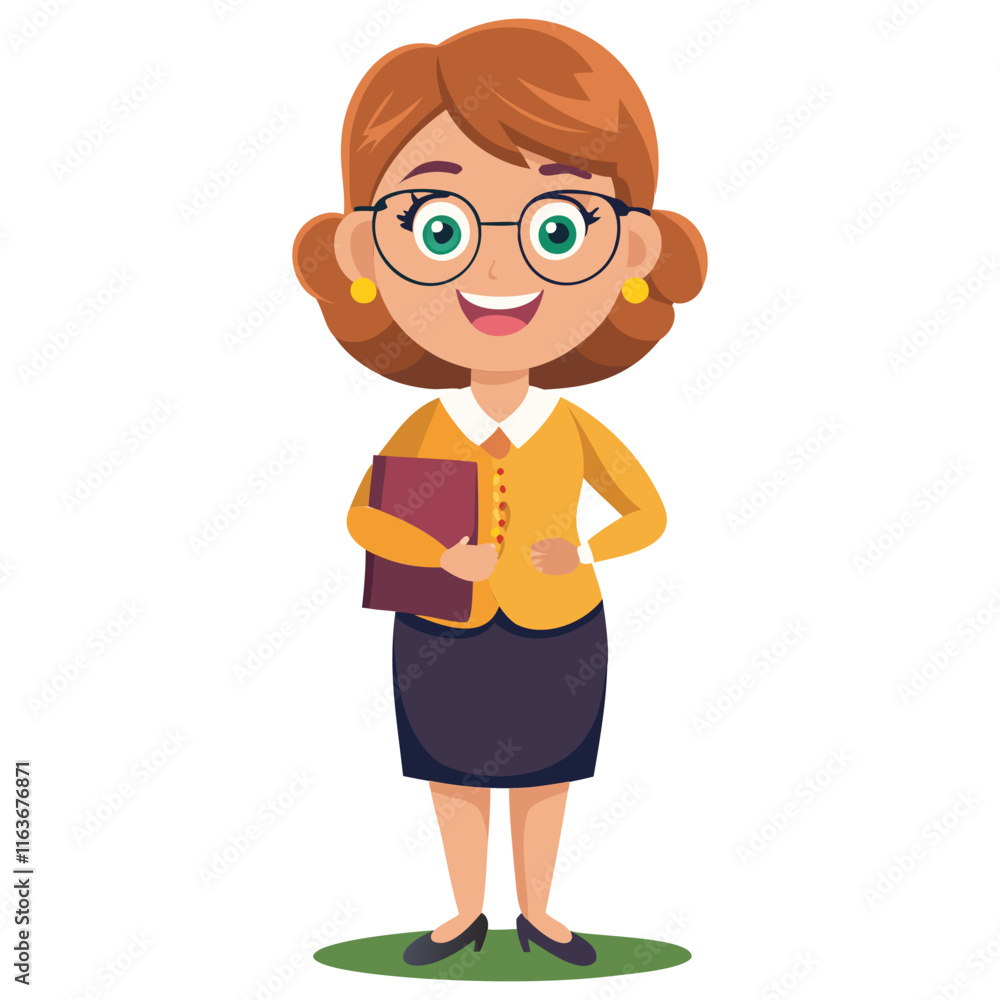 "Cartoon Vector Illustration of a Female Teacher in a Classroom Setting ...