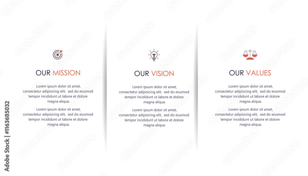 Mission, vision, values, graphic design template.eps 10 on white ...