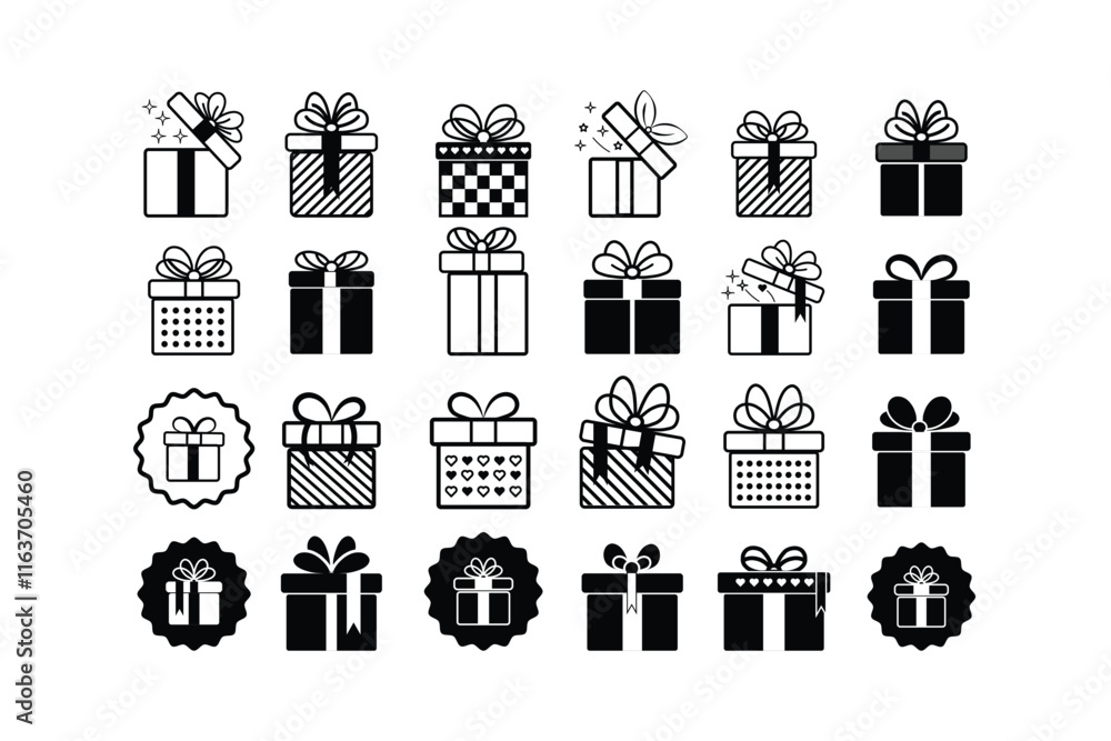 Gift boxes with ribbon icons Set. Gift box icons in Trendy Flat style ...
