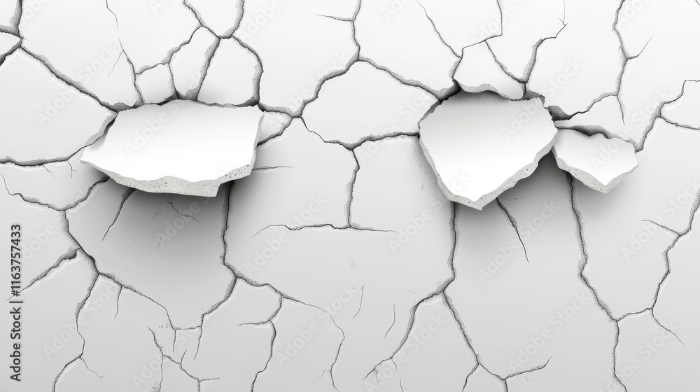 Broken concrete wall or cracked ground texture effect on transparent ...