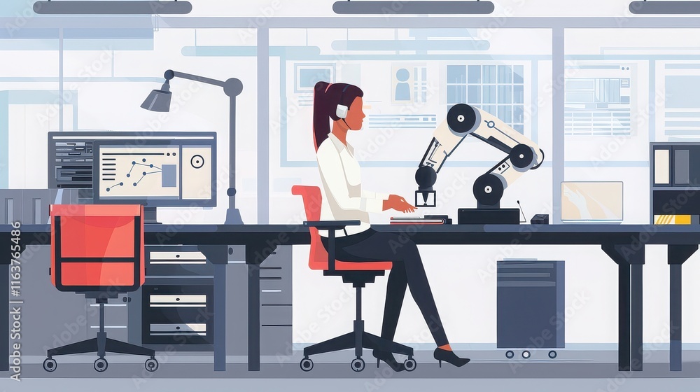 Businesswoman using AI-powered tools to automate repetitive tasks ...