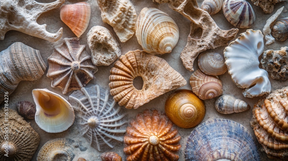 Fossil dinosaurs skeletons, buried snails shells, paleontology finds ...