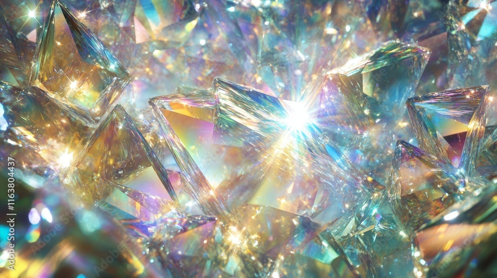 Rainbow light rays, lens flare, reflection effect from crystal, glass ...