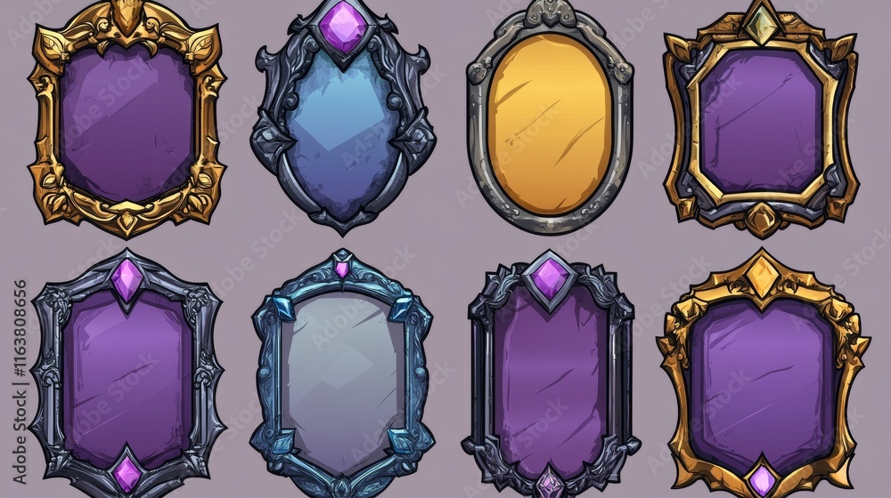 Ilustración de Stock Fantasy gold and silver frames in medieval style ...