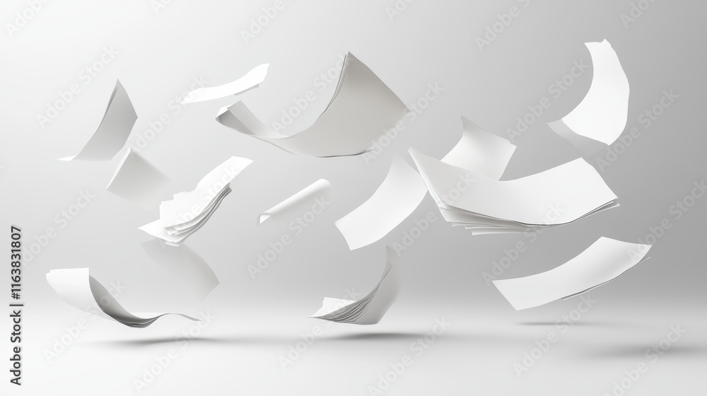 Flying paper sheet in different angles of view. Realistic 3d vector ...
