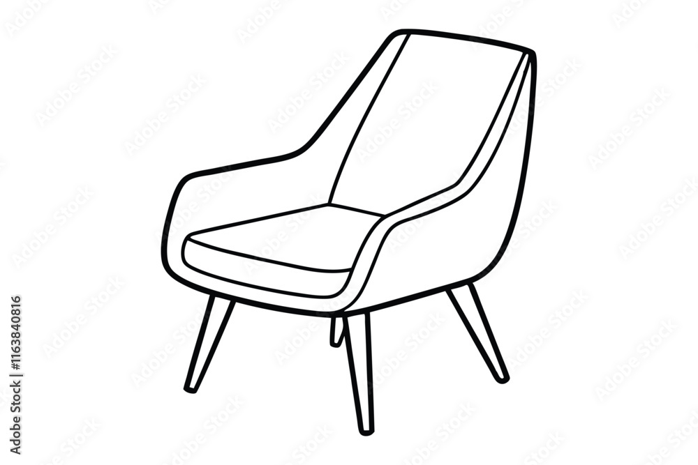 Minimalist line drawing of a mid-century modern chair line art design ...