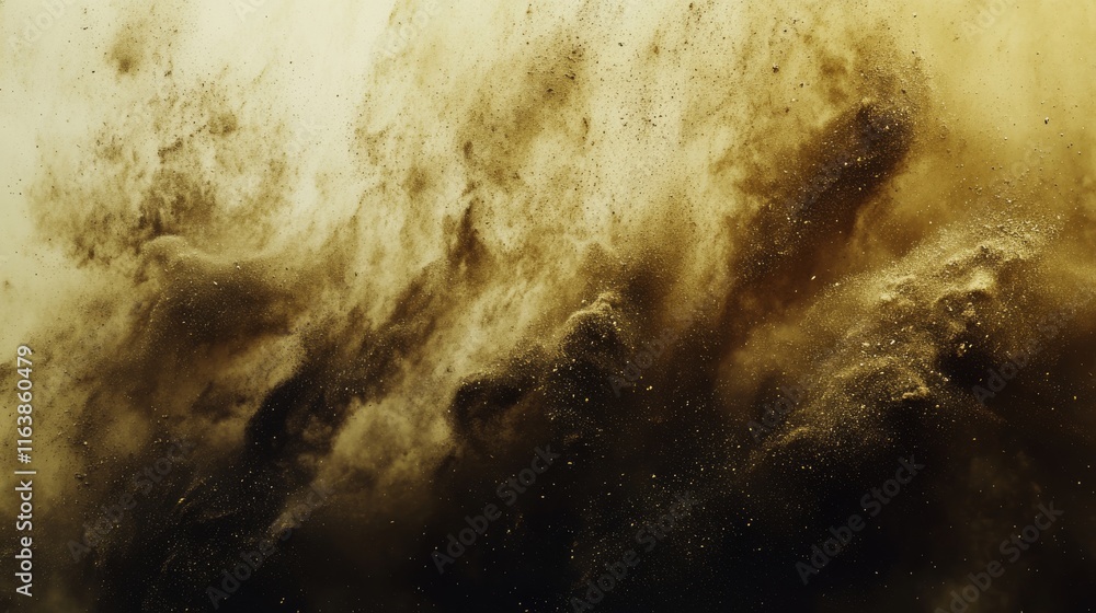 Brown dusty cloud or dry sand flying with a gust of wind, sandstorm ...