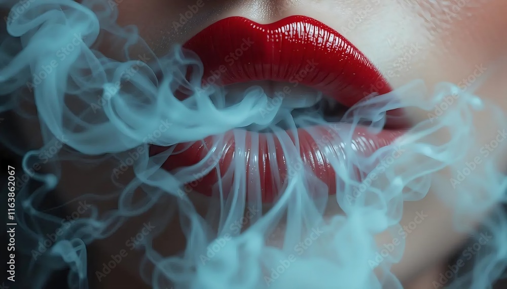 Woman's lips blowing smoke clouds - Generative AI image made to look ...